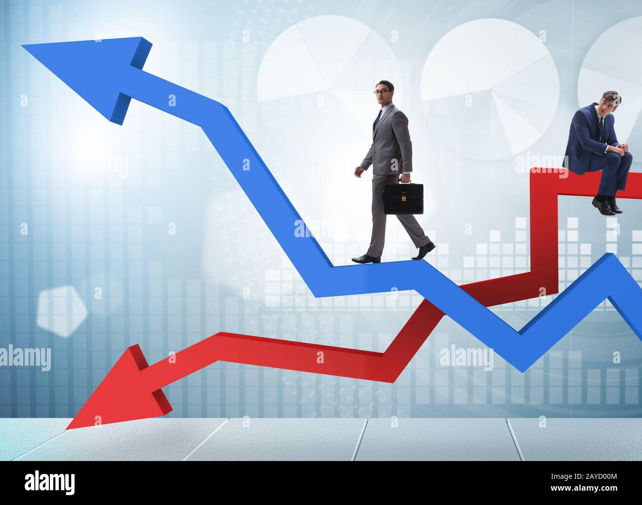 The businessman with charts of growth and decline Stock Photo - Alamy