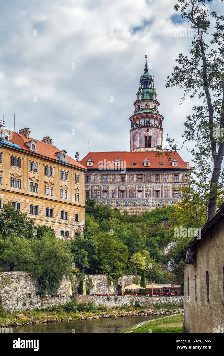 View of Cesky Krumlov castle tower Stock Photo - Alamy