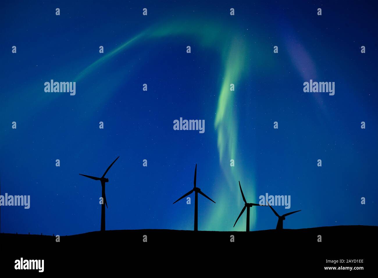 Wind Farm And Northern Lights Stock Photo - Alamy