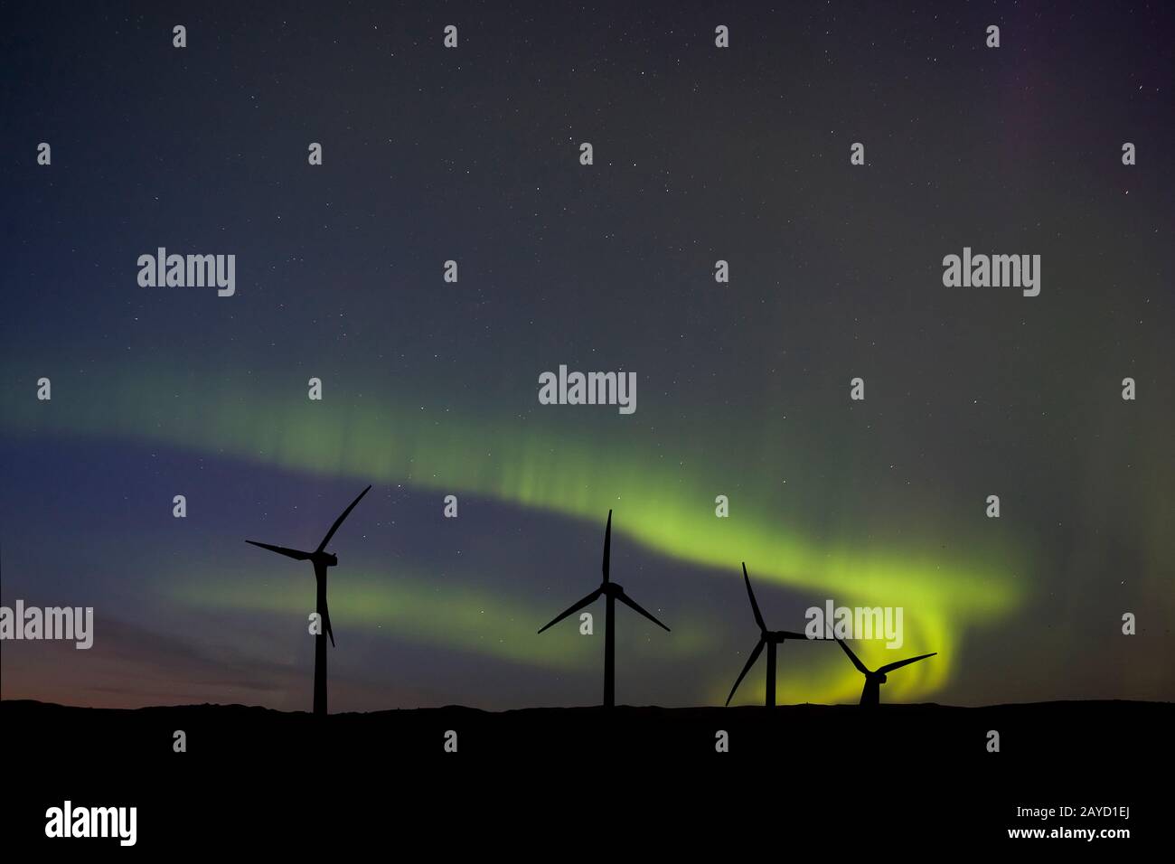 Wind Farm And Northern Lights Stock Photo - Alamy