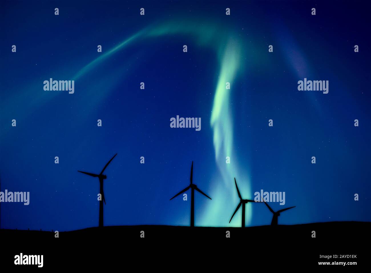 Wind Farm And Northern Lights Stock Photo - Alamy