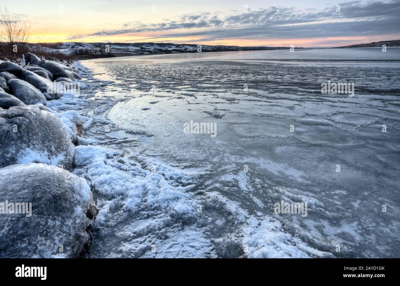 Ice forming on Lake Stock Photo - Alamy