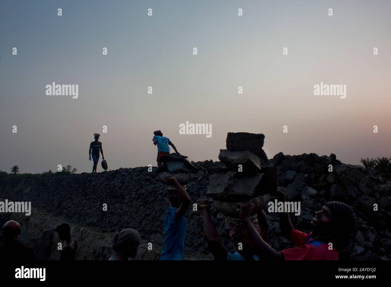 A day labourer carries a basket of soil on his head. Khulna, Bangladesh ...
