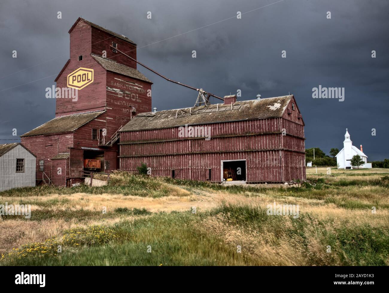 Prairie Grain Elevator and Church Stock Photo - Alamy