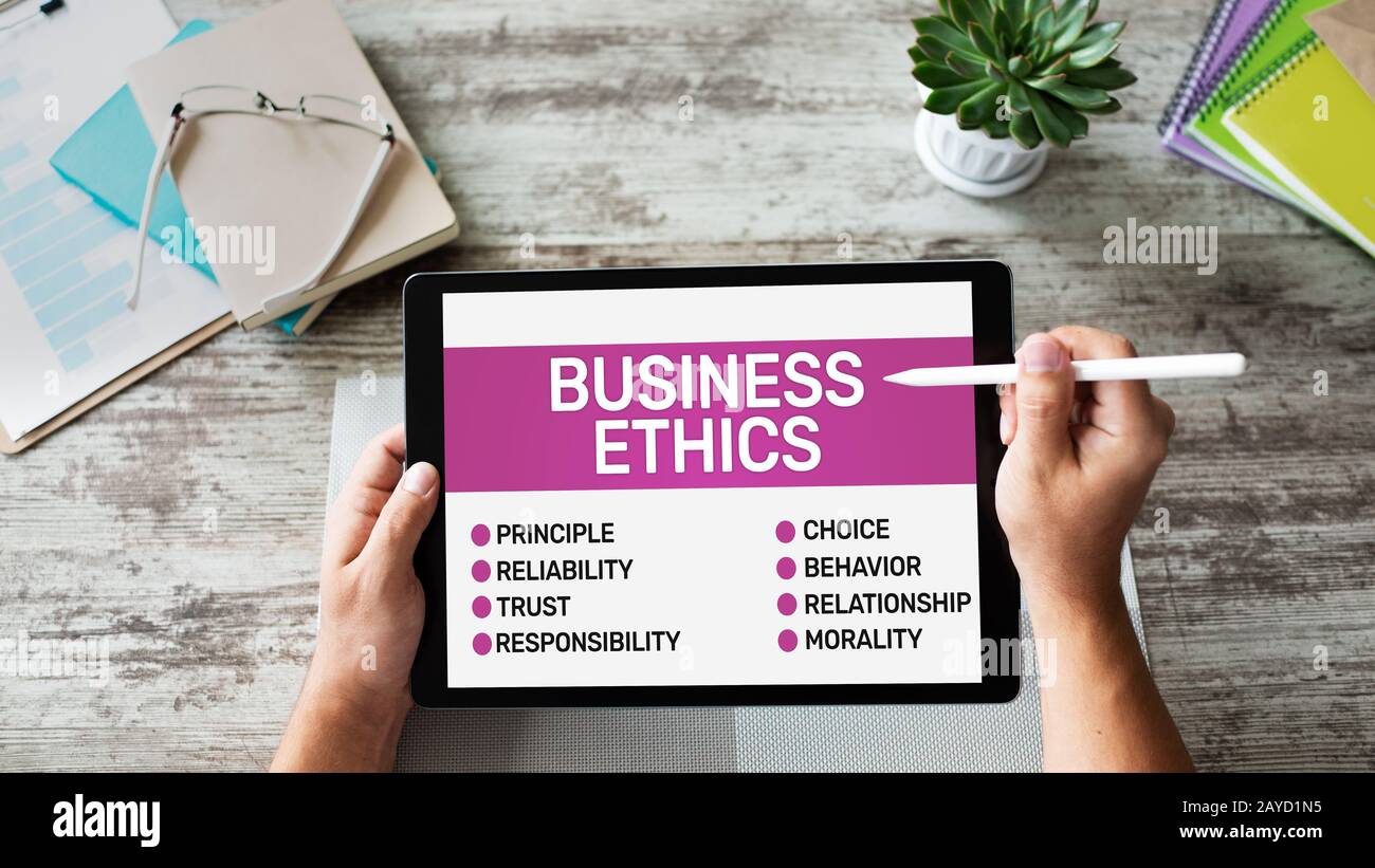 Business ethics concept on device screen. Business and development ...