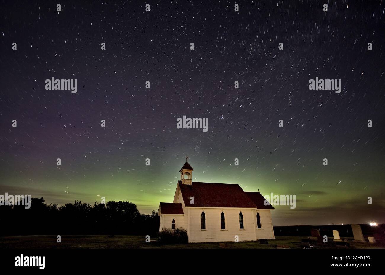 Night Church Northern Lights Stock Photo - Alamy