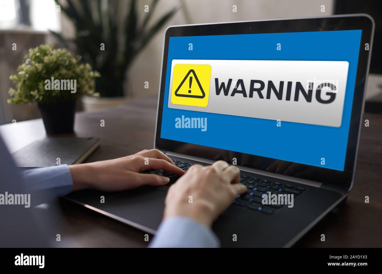 Warning message sign on screen. Virus detection security breathe ...