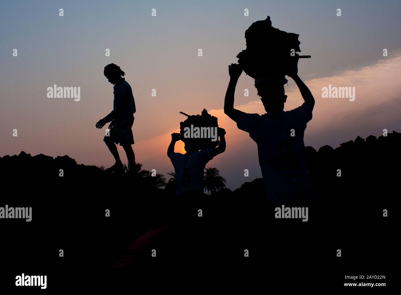A day labourer carries a basket of soil on his head. Khulna, Bangladesh ...