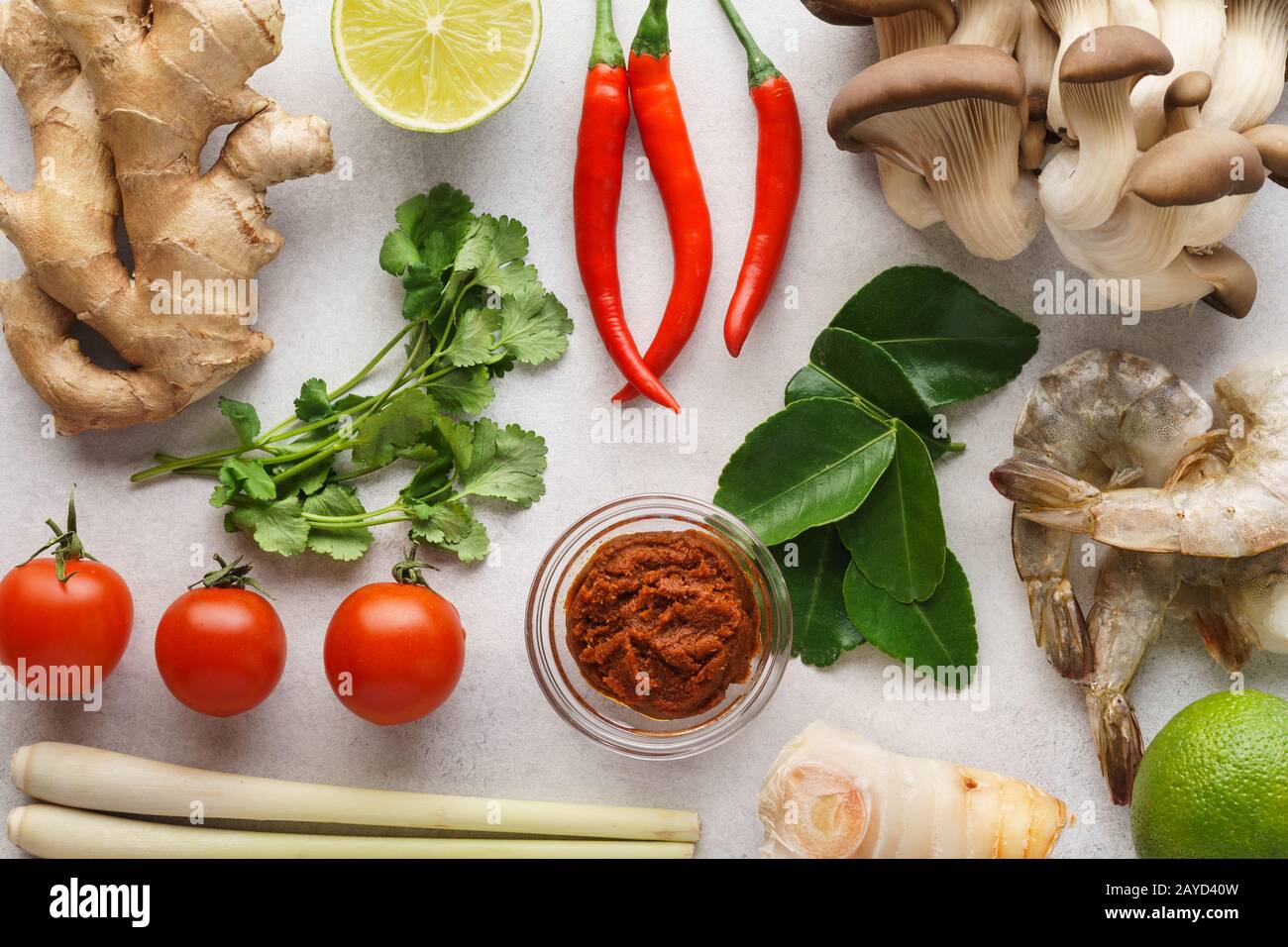 Ingredients for making Tom Yum - spicy Thai soup or other asian dishes ...
