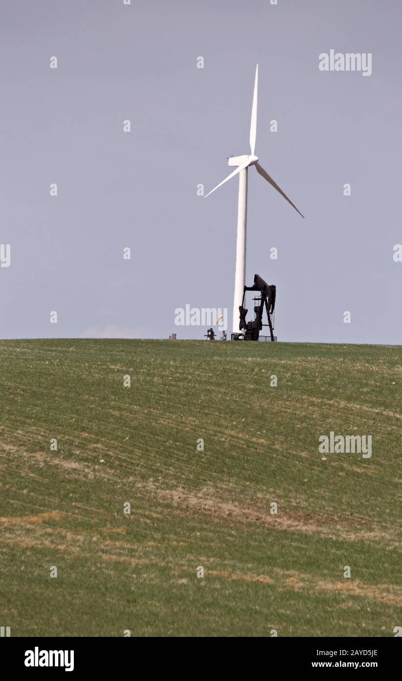 Wind Turbine and Oil Pump Stock Photo - Alamy