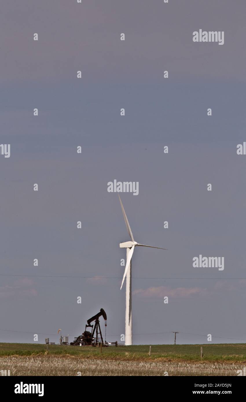 Wind Turbine and Oil Pump Stock Photo - Alamy
