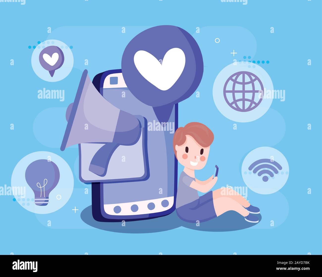 Boy cartoon with smartphone design, Social media multimedia ...
