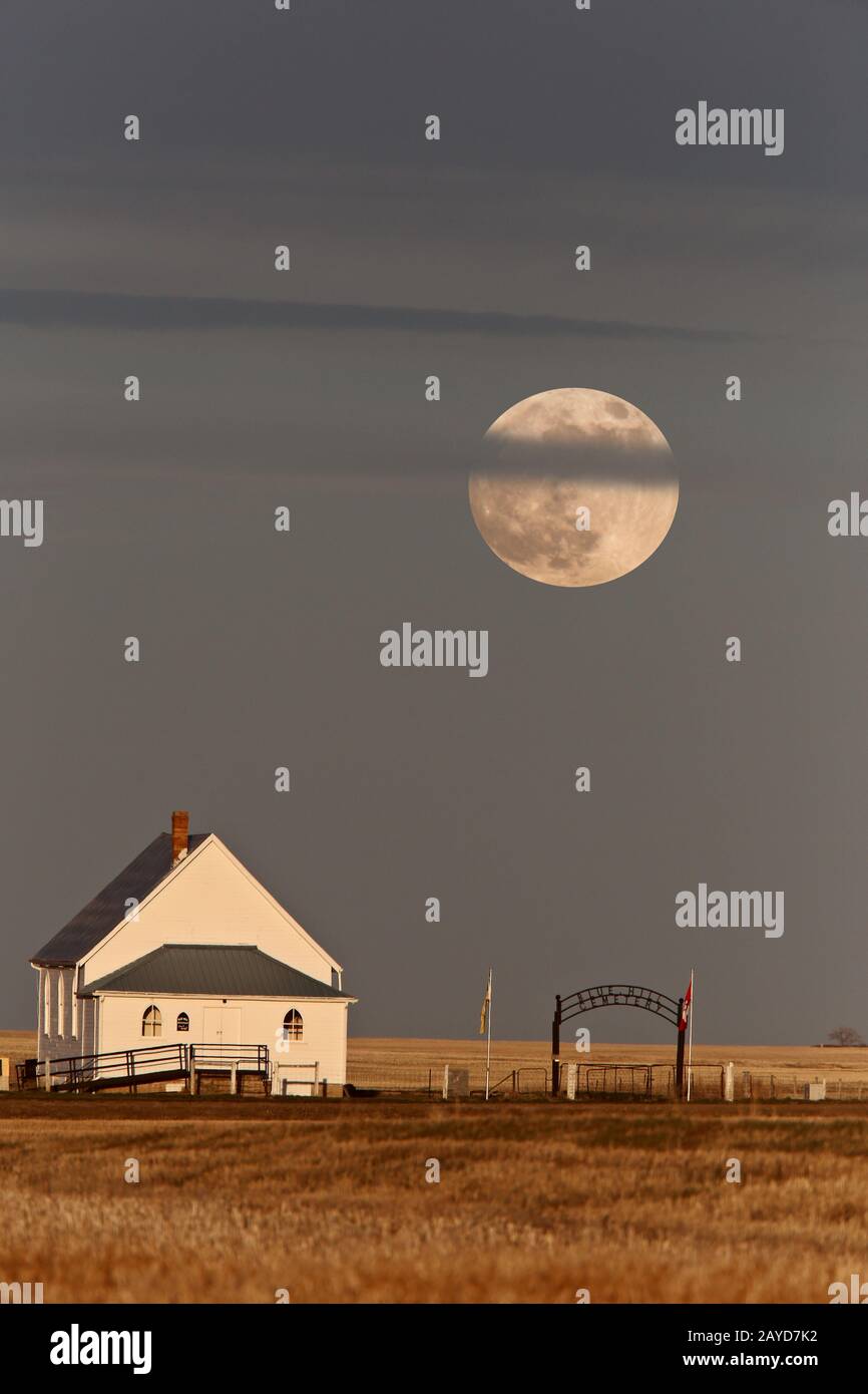 Country Church Full Moon Stock Photo - Alamy