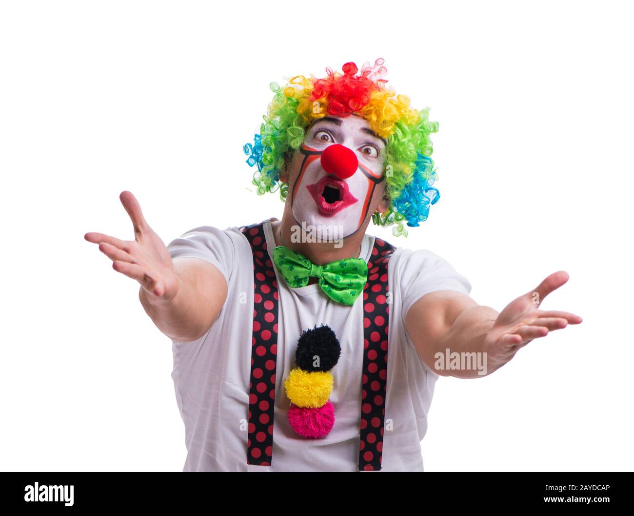 Funny clown acting silly isolated on white background Stock Photo - Alamy