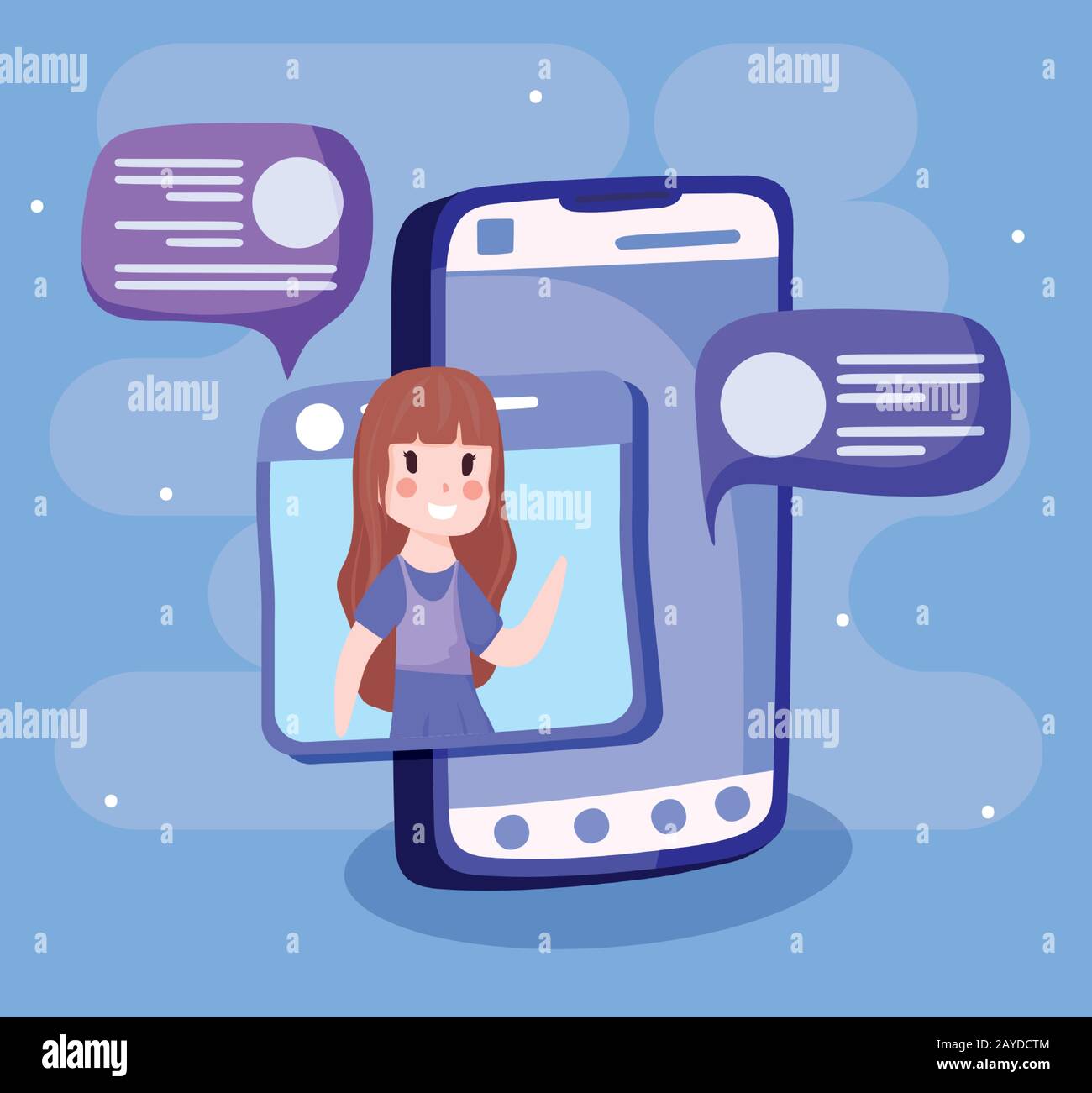 Girl cartoon with smartphone design, Social media multimedia ...