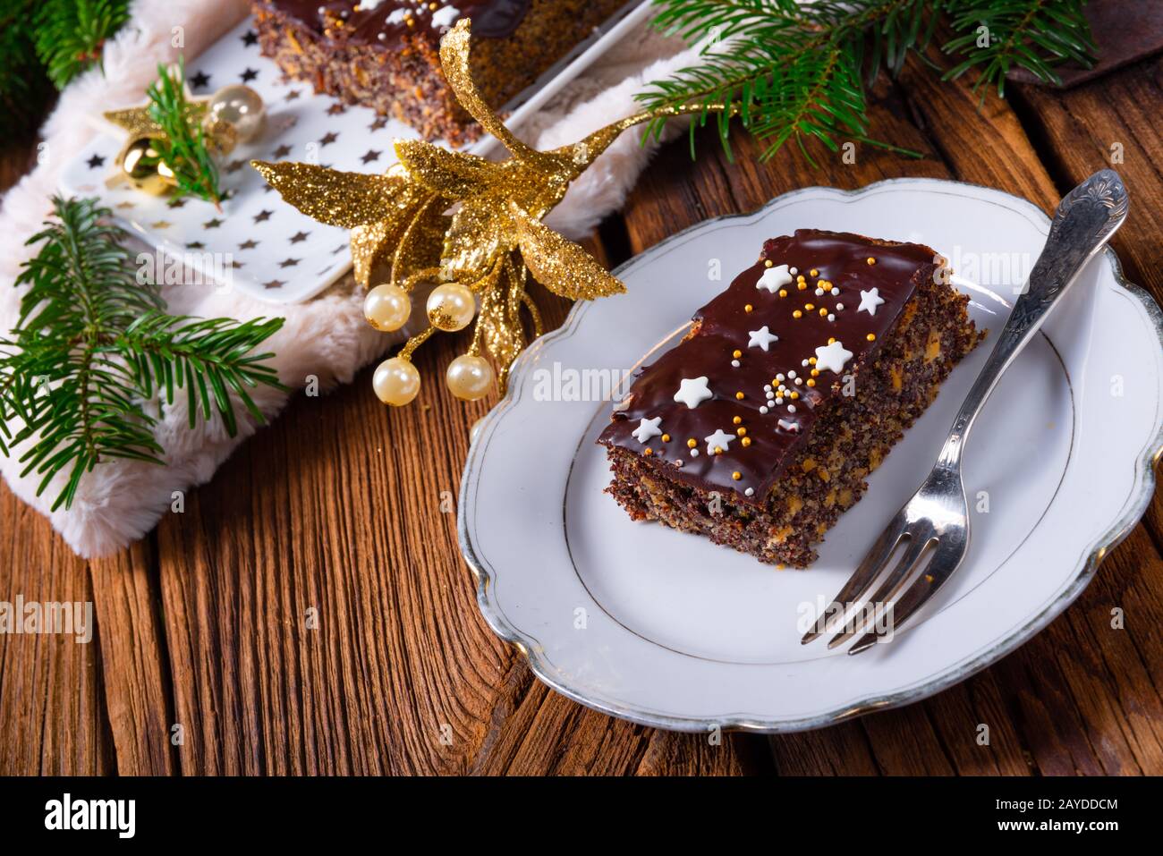 Christmas poppy cake with chocolate Stock Photo - Alamy