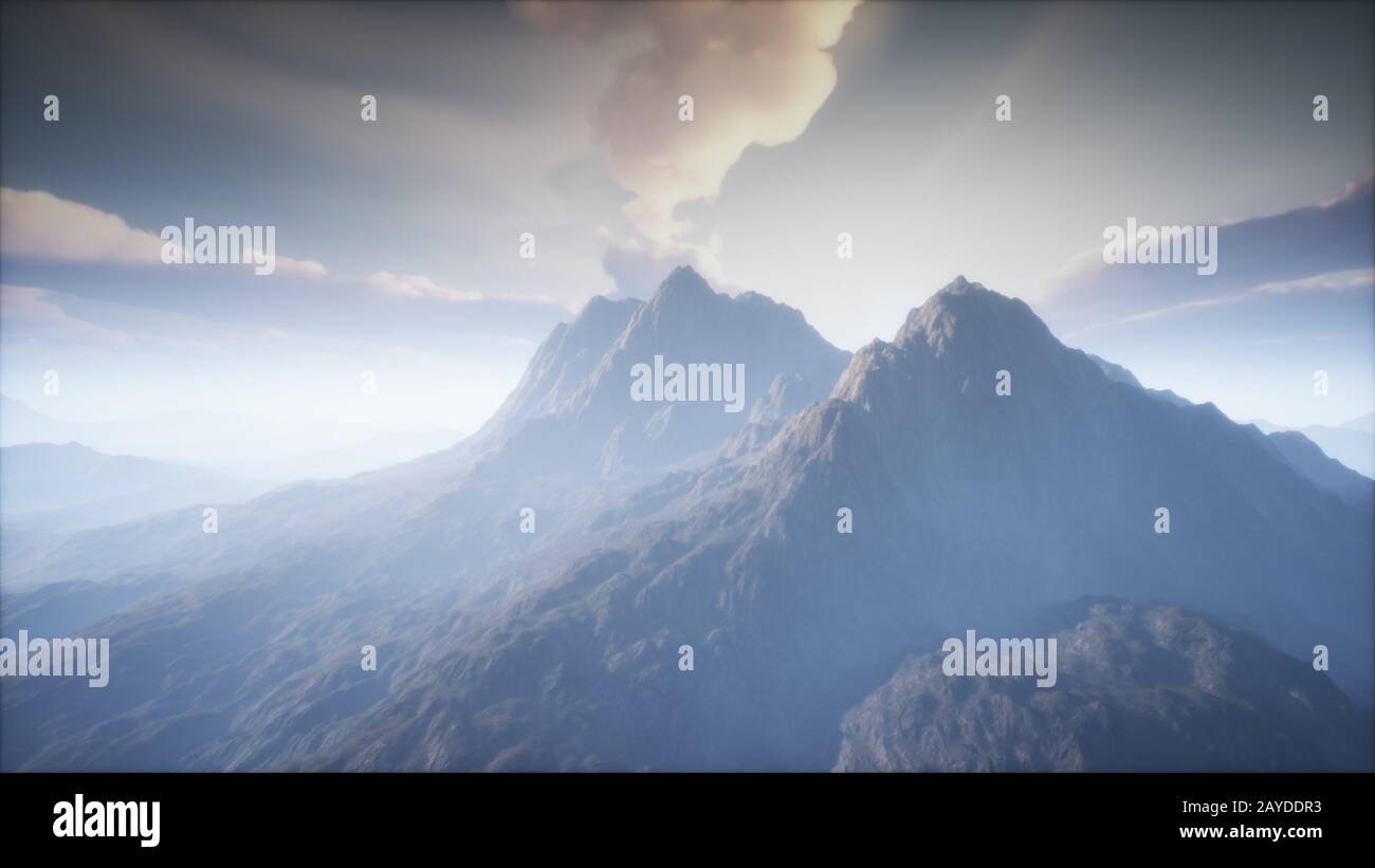 Volcano Crater Landscape with Fog Stock Photo - Alamy