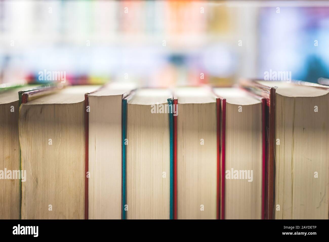 Close up picture of a variety of books in the public library Stock ...