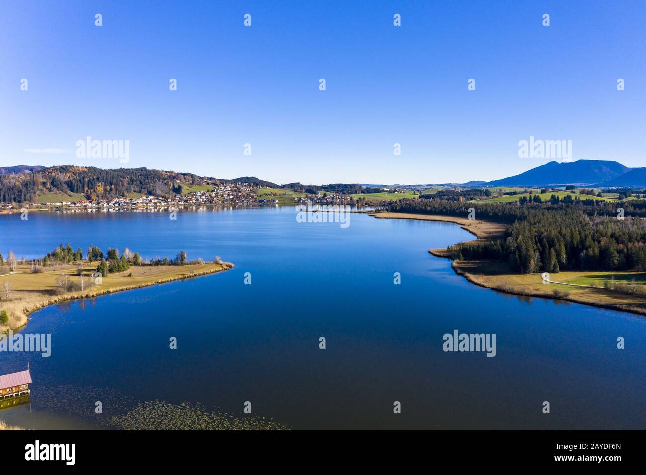 Aerial view Hopfensee, Ostallgäu, Bavaria, Germany Stock Photo - Alamy