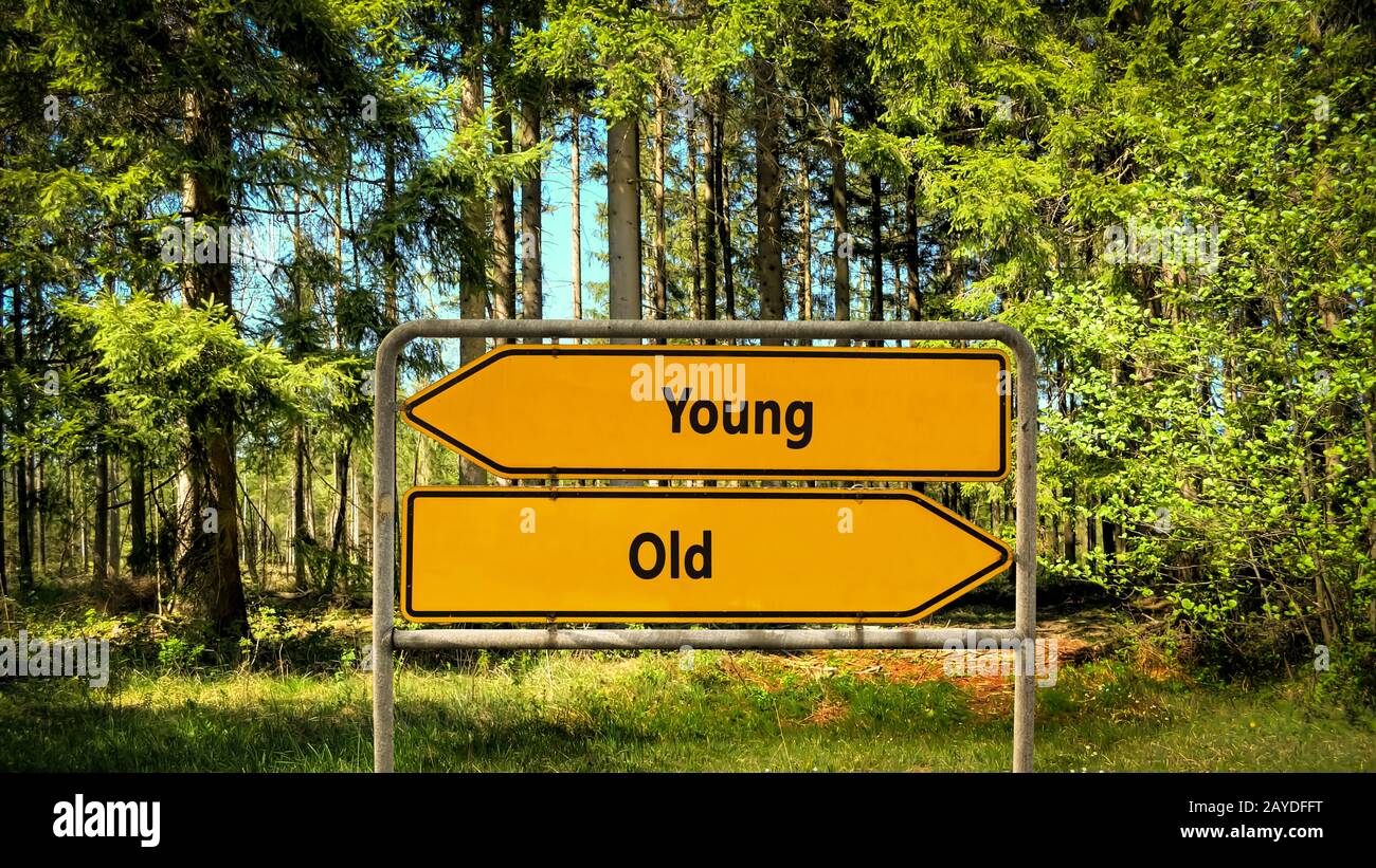 Street Sign Young versus Old Stock Photo - Alamy