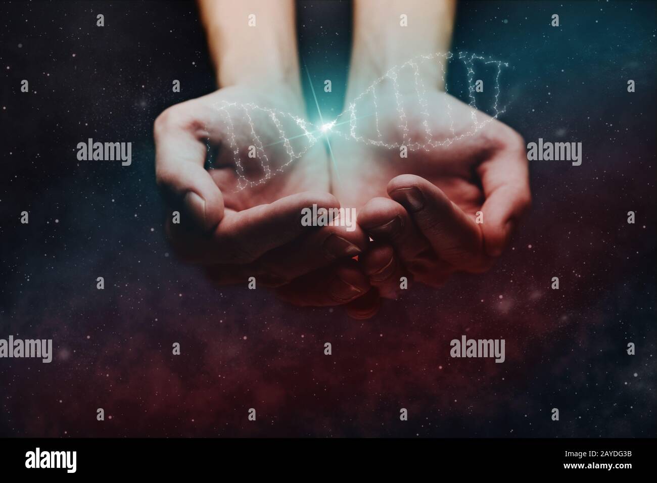 Man holding DNA molecule in palm Stock Photo - Alamy