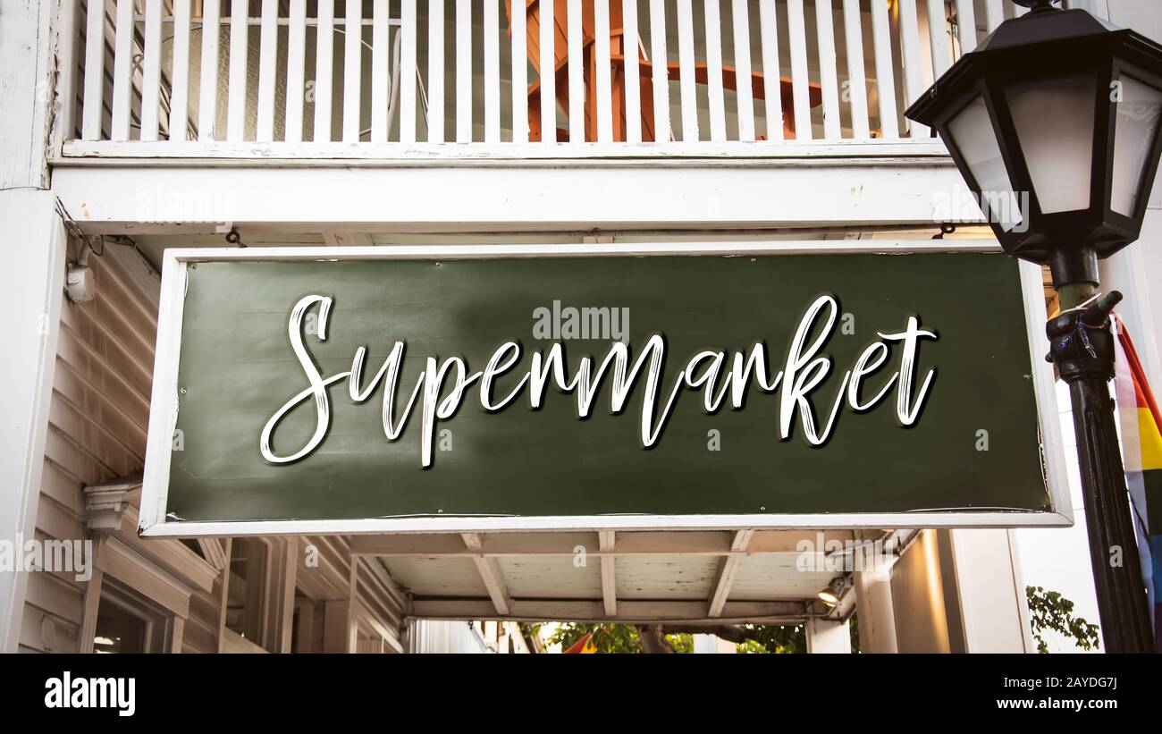 Street Sign to Supermarket Stock Photo - Alamy
