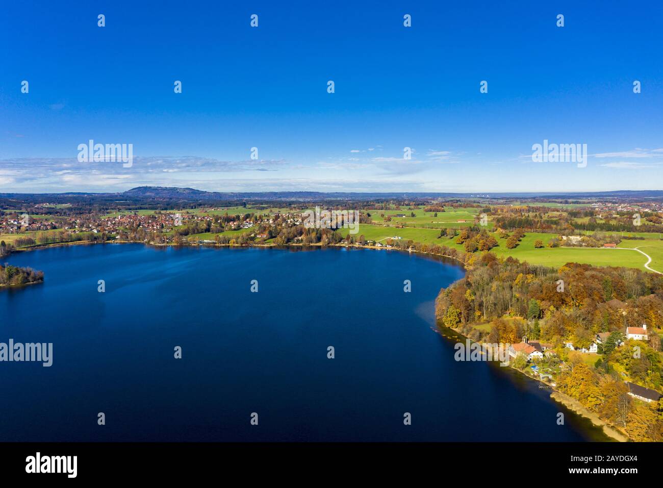 Aerial view, Staffelsee with islands, Garmisch Partenkirchen region ...