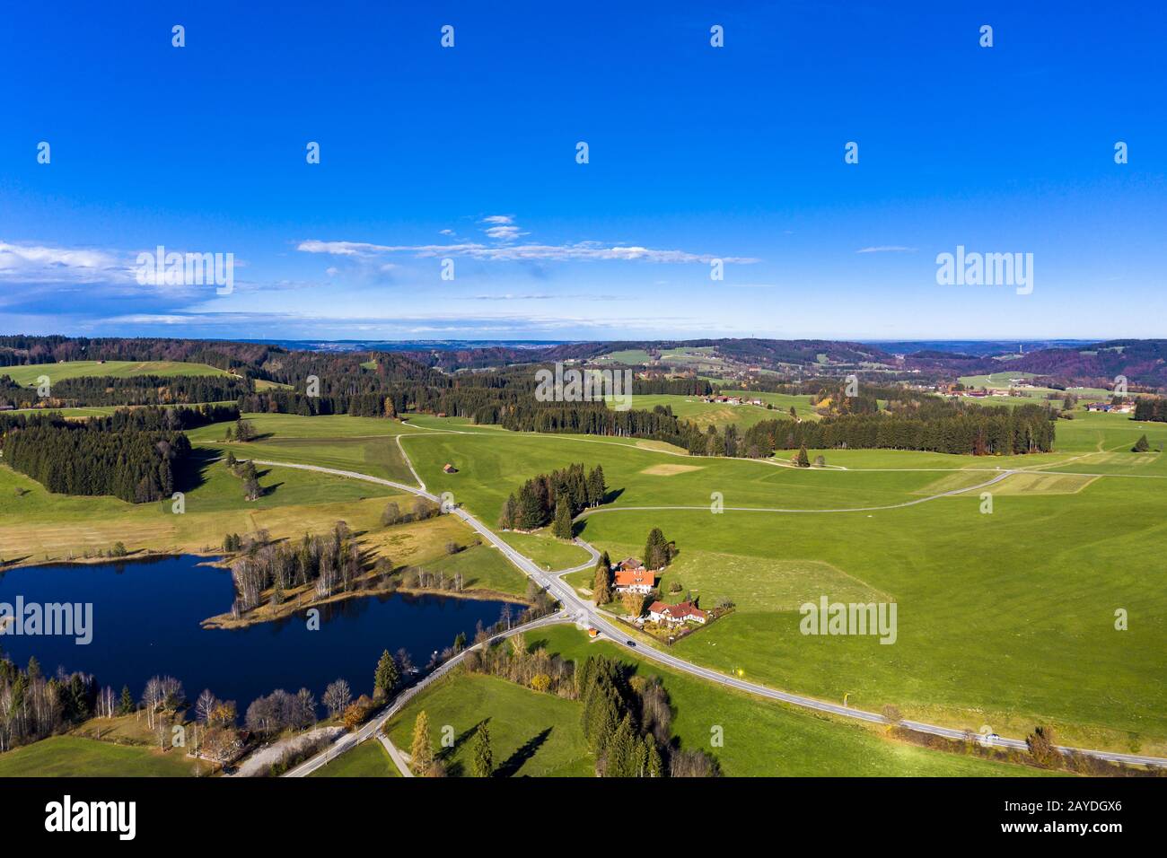 Aerial view Germany, Bavaria, Ostallgäu, region Weilheim-Schongau ...