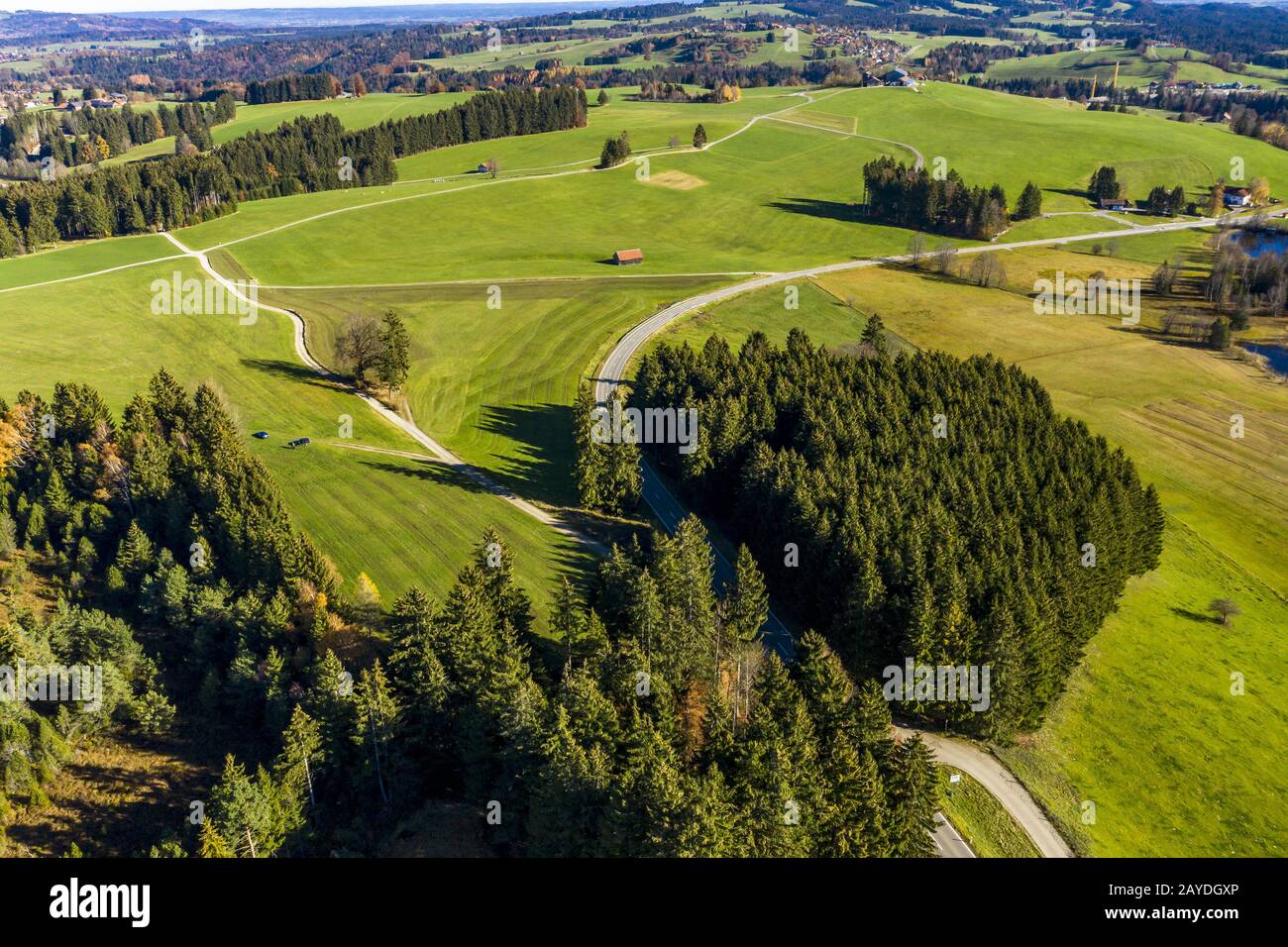 Aerial view Germany, Bavaria, Ostallgäu, region Weilheim-Schongau ...