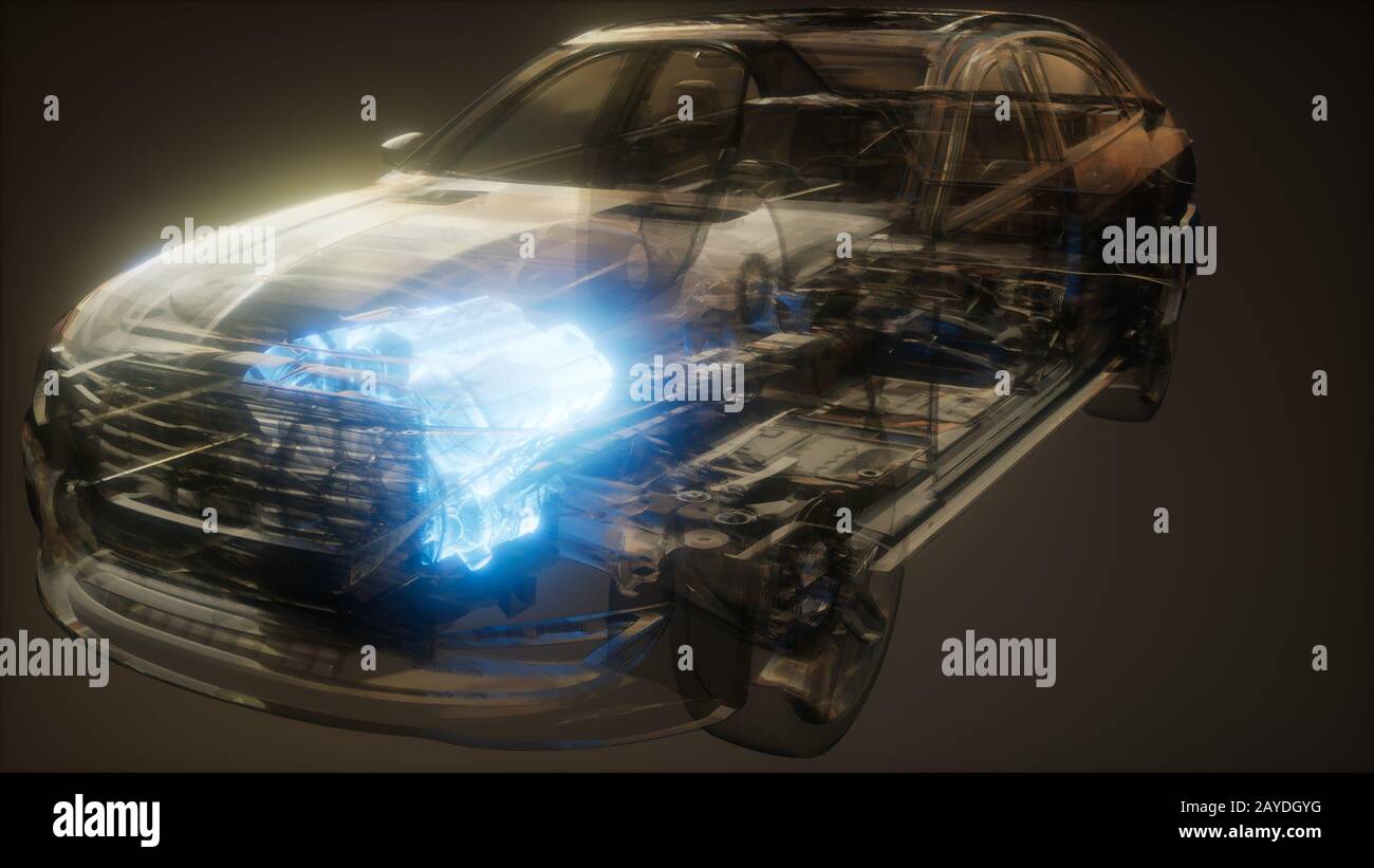 Car Engine Visible in Car Stock Photo - Alamy