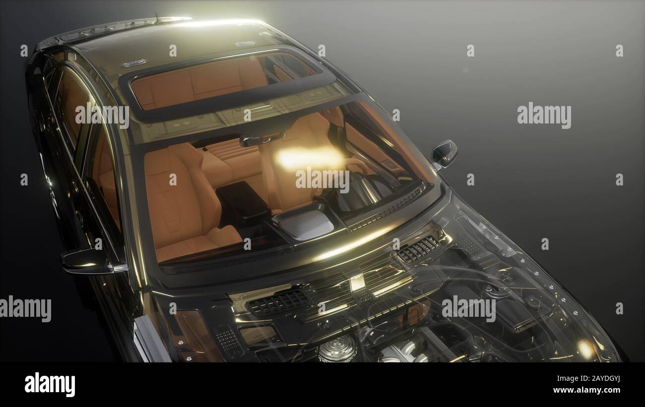 engine and other parts visible in car Stock Photo - Alamy