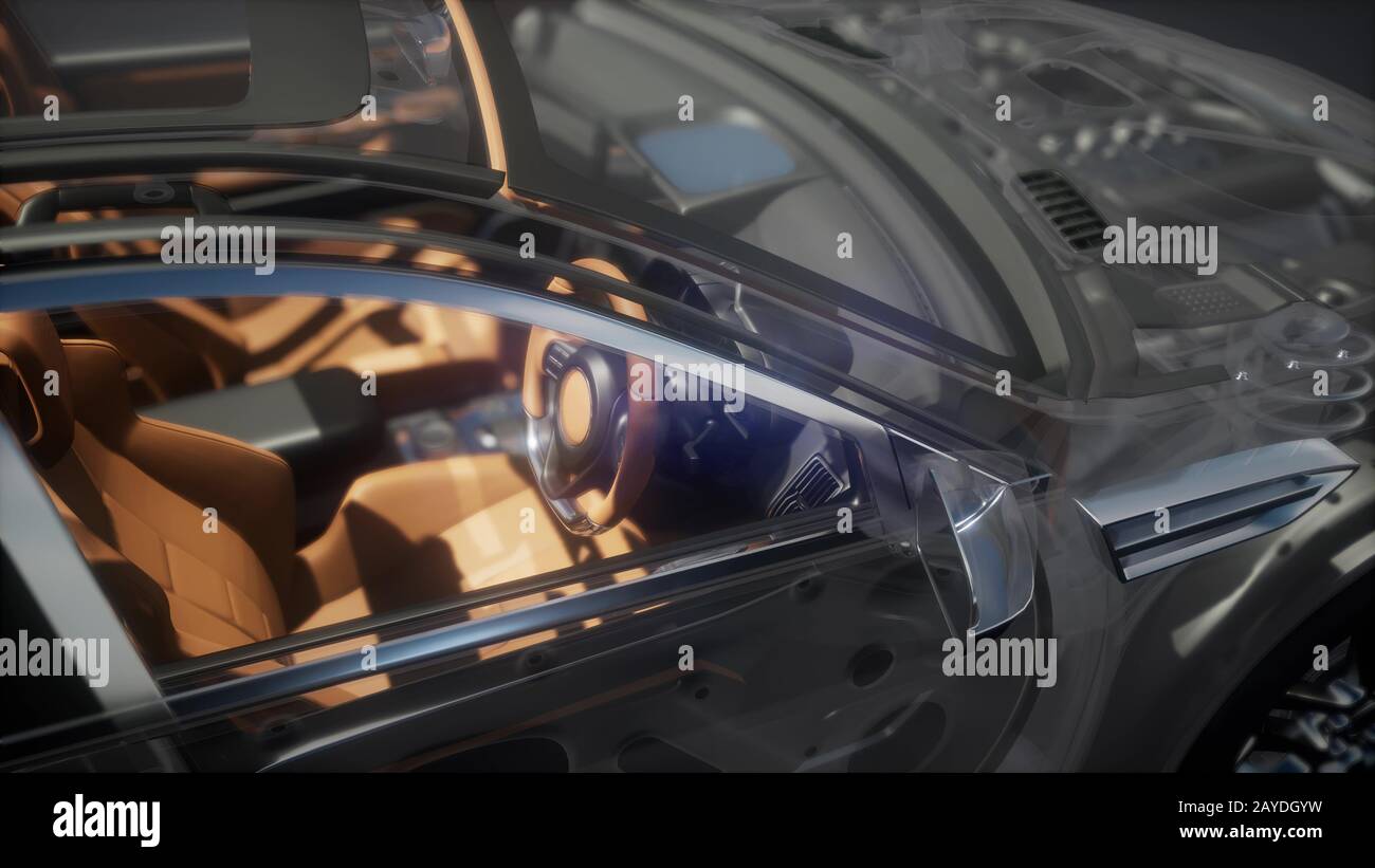 engine and other parts visible in car Stock Photo - Alamy