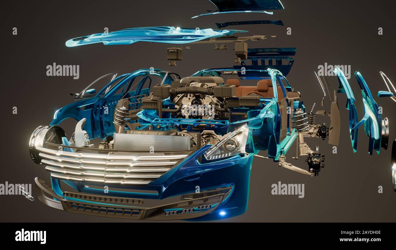 Disassembled Car with Visible Parts Stock Photo - Alamy