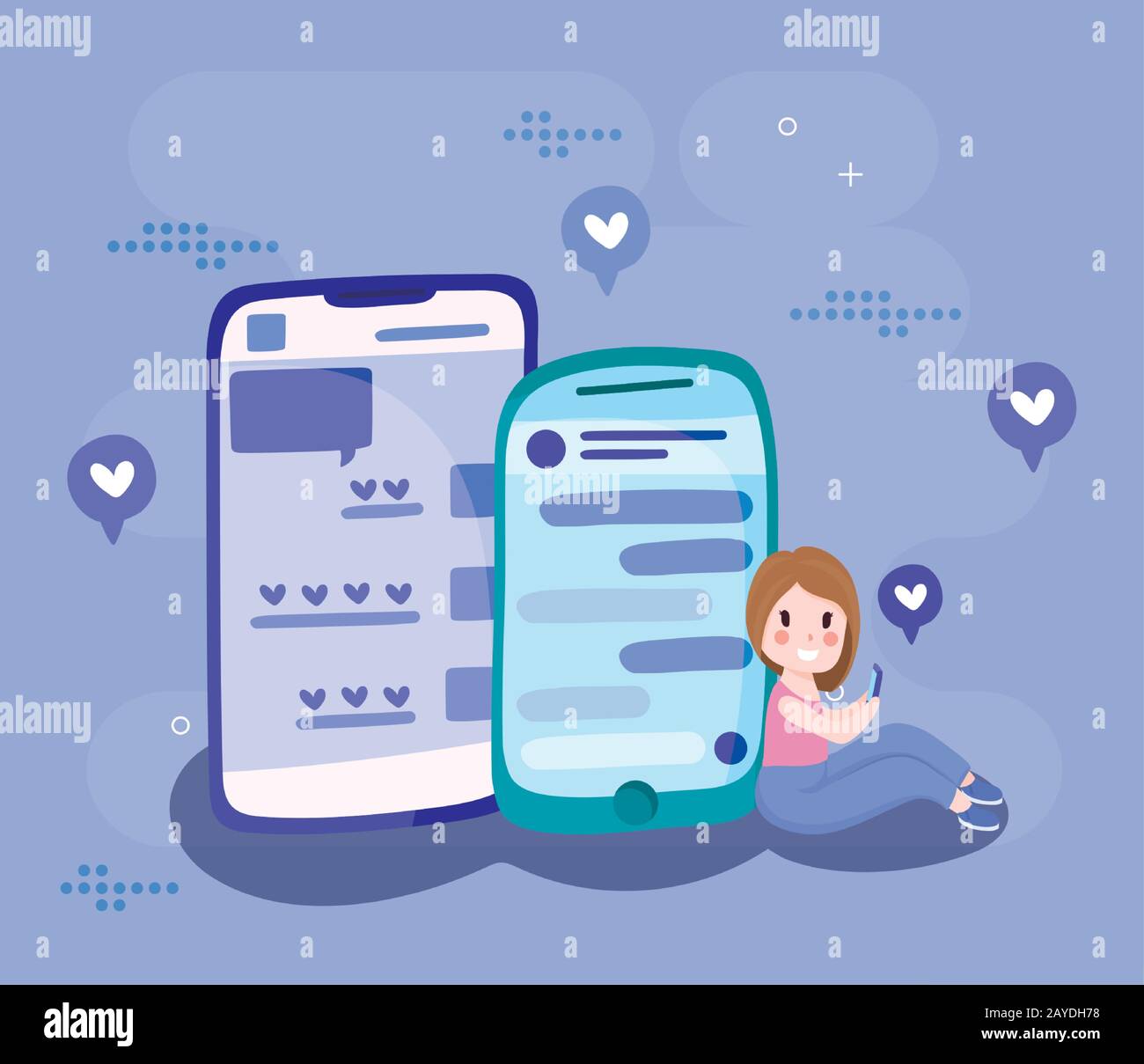 Girl cartoon with smartphones design, Social media multimedia ...