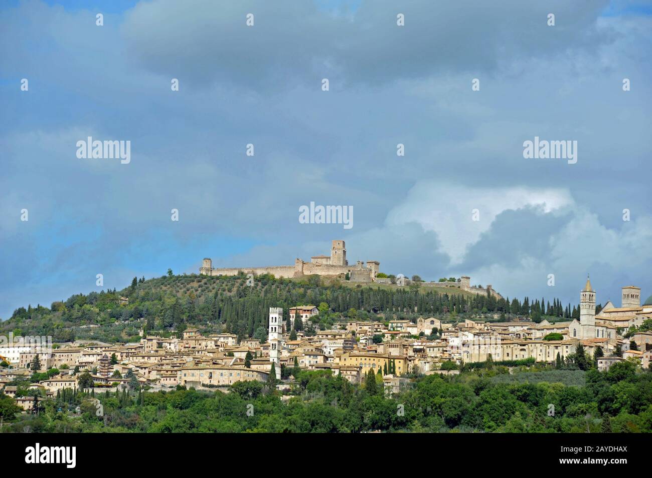 Bell tower of the monastery of st francis assisi hi-res stock ...