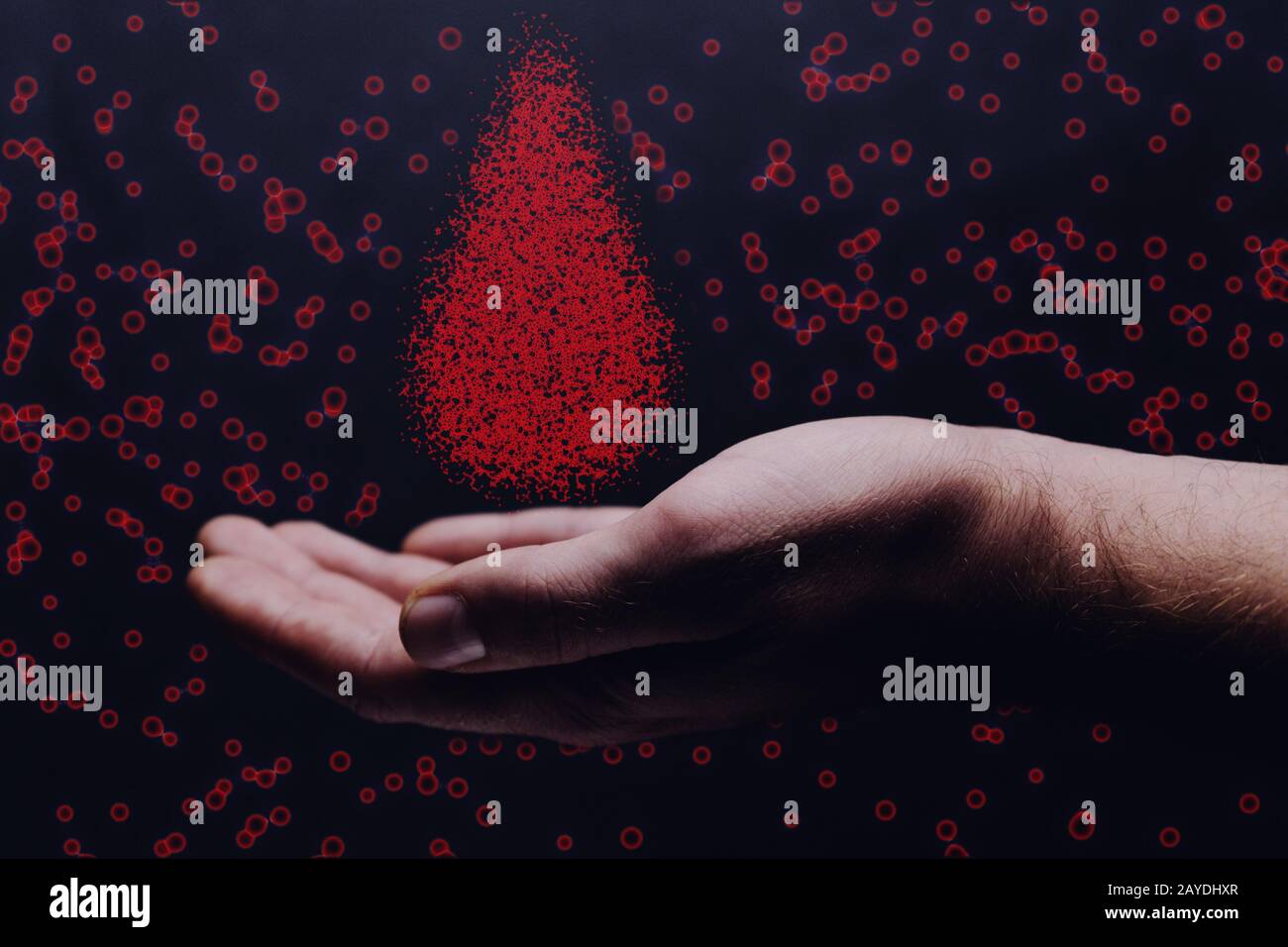 Human hand blood drop. Nebula dust in infinite space. World Blood Donor ...