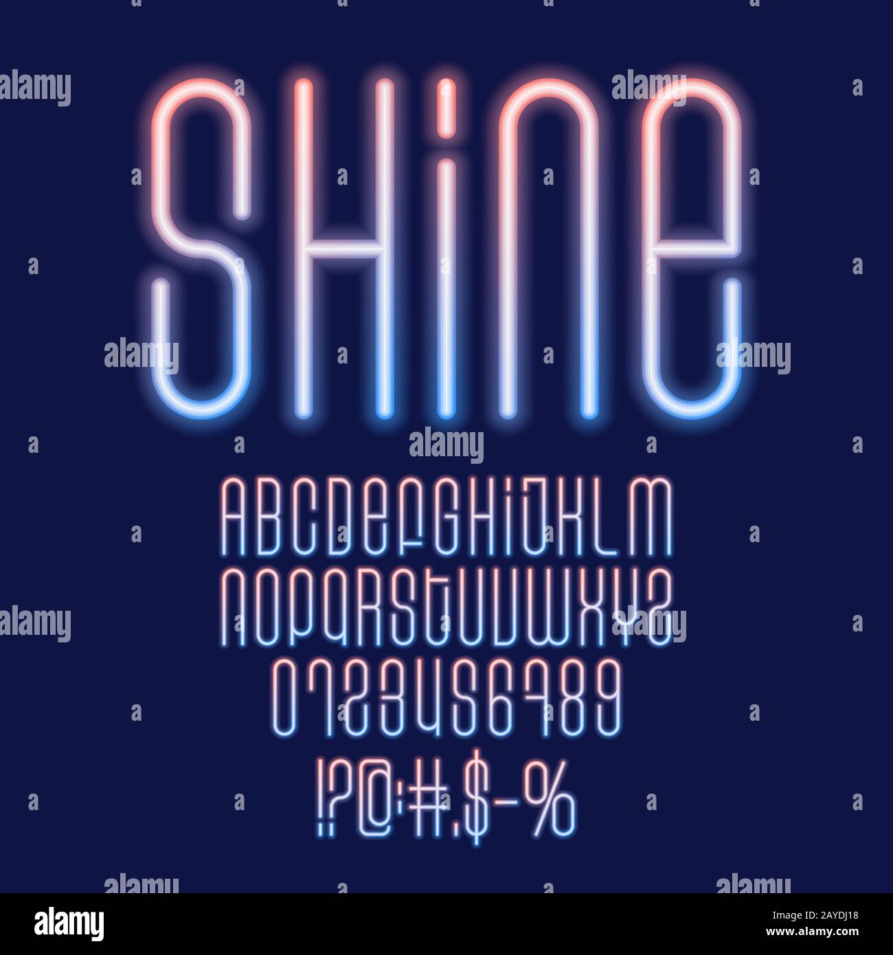 Shine Neon vector font. Glowing blue and orange capital letters and ...