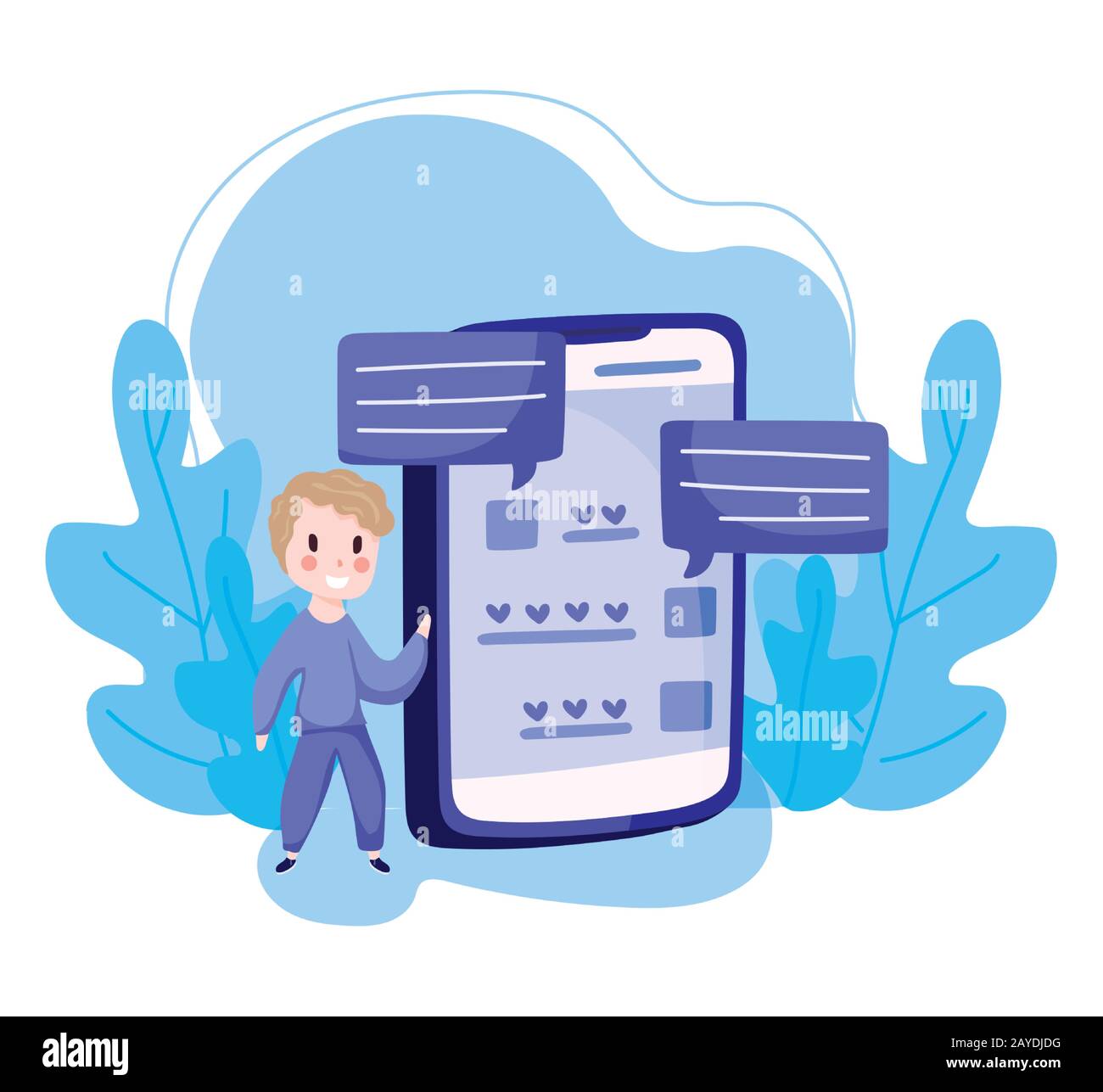 Boy cartoon with smartphone design, Social media multimedia ...