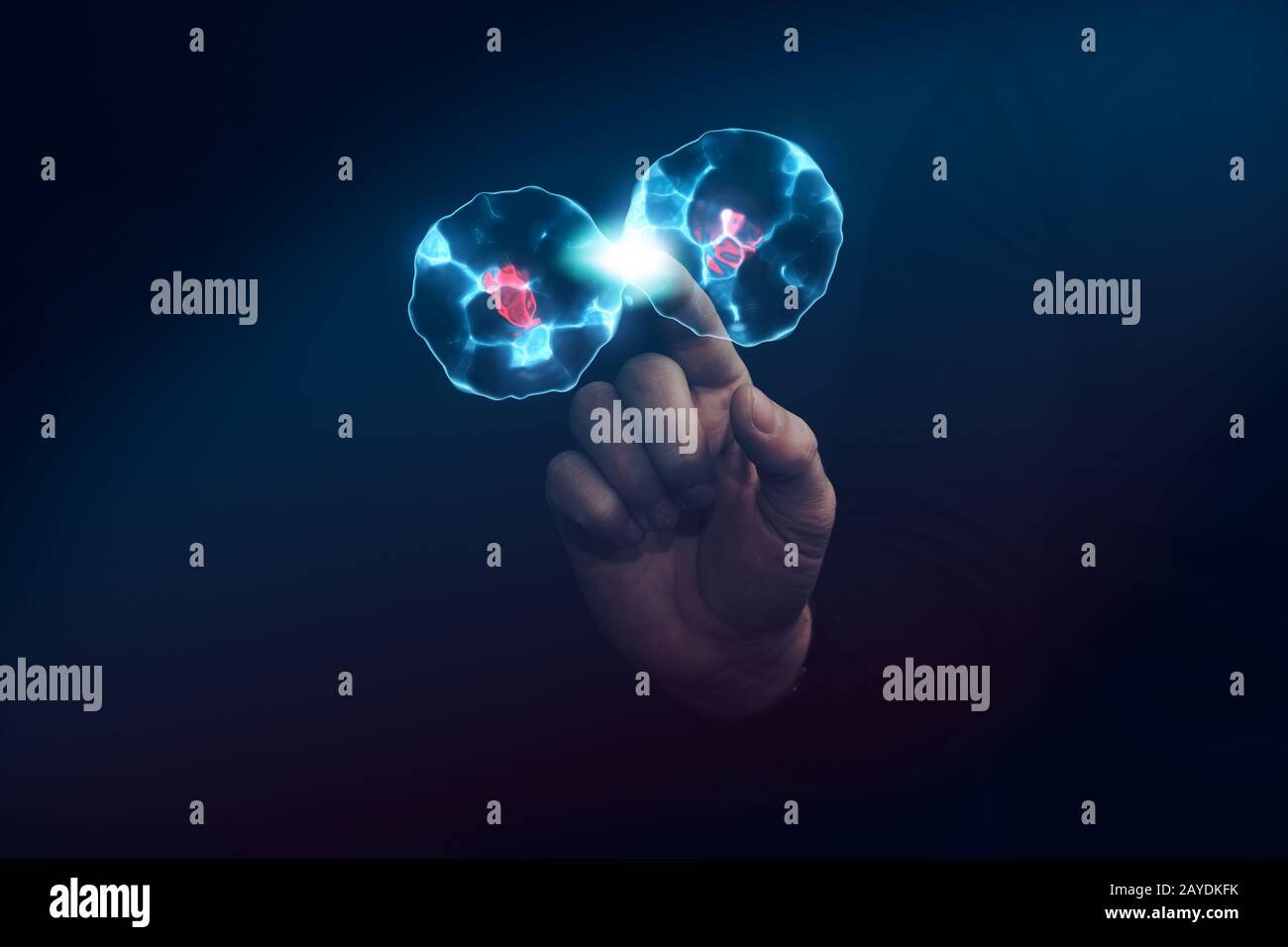 Human forefinger touches cell dividing. Mixed media Stock Photo - Alamy