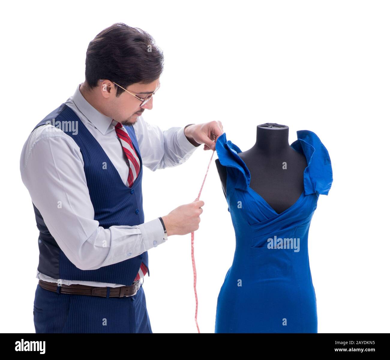 Male tailor isolated on white background Stock Photo - Alamy