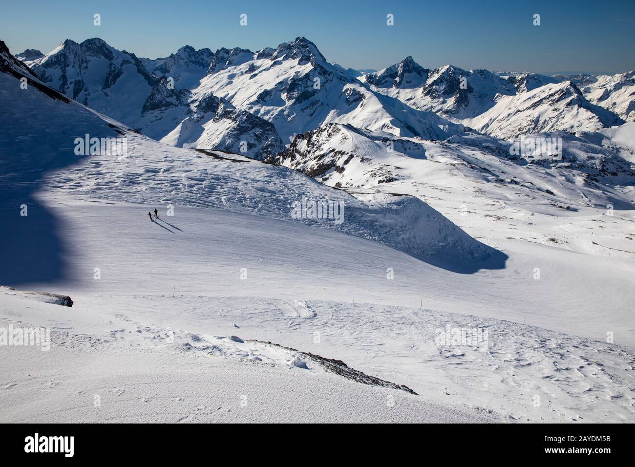 Ski slopes and mountains in Les Deux Alpes resort in France Stock Photo ...