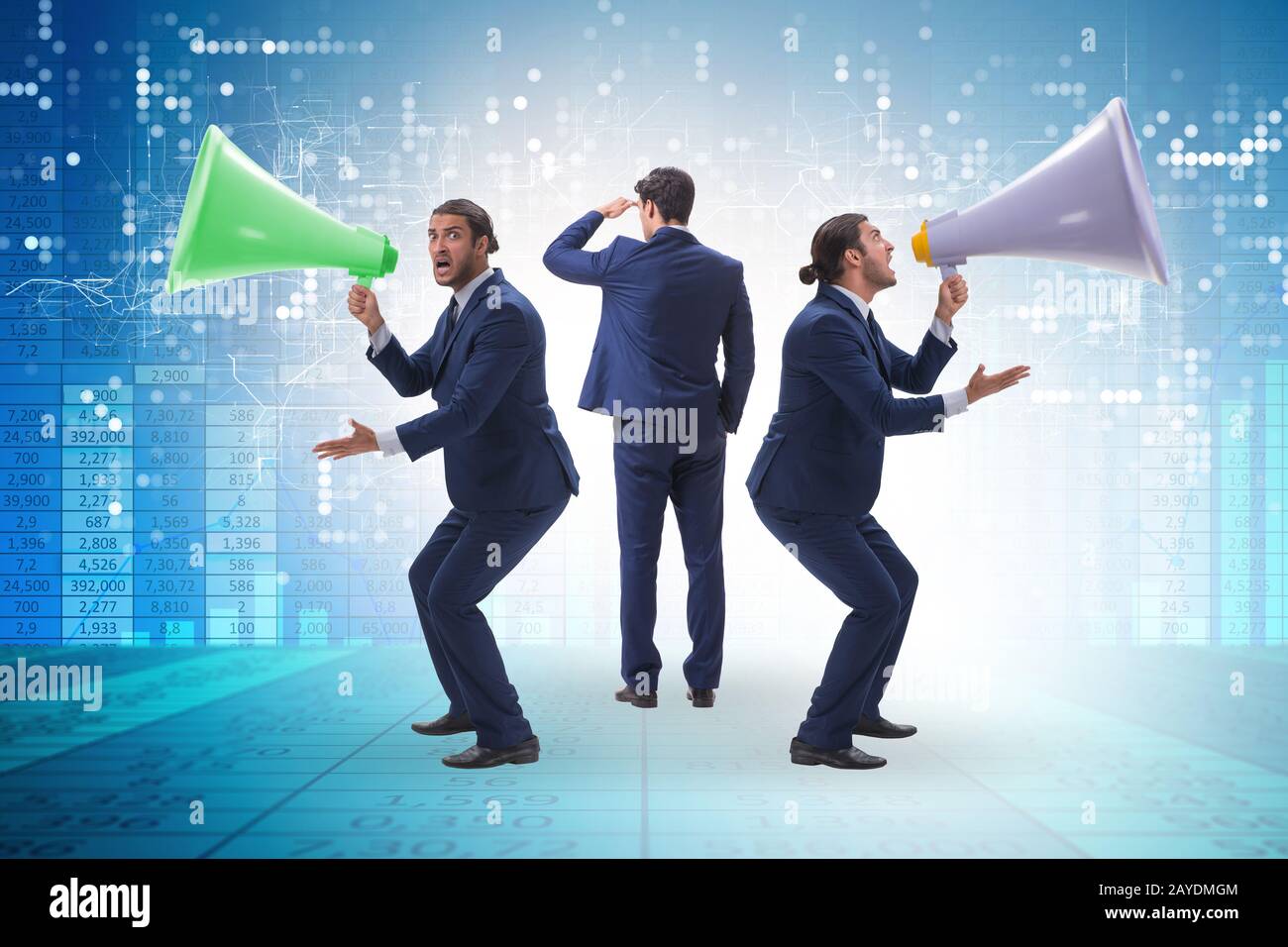 Businessman shouting through large loudspeaker Stock Photo - Alamy