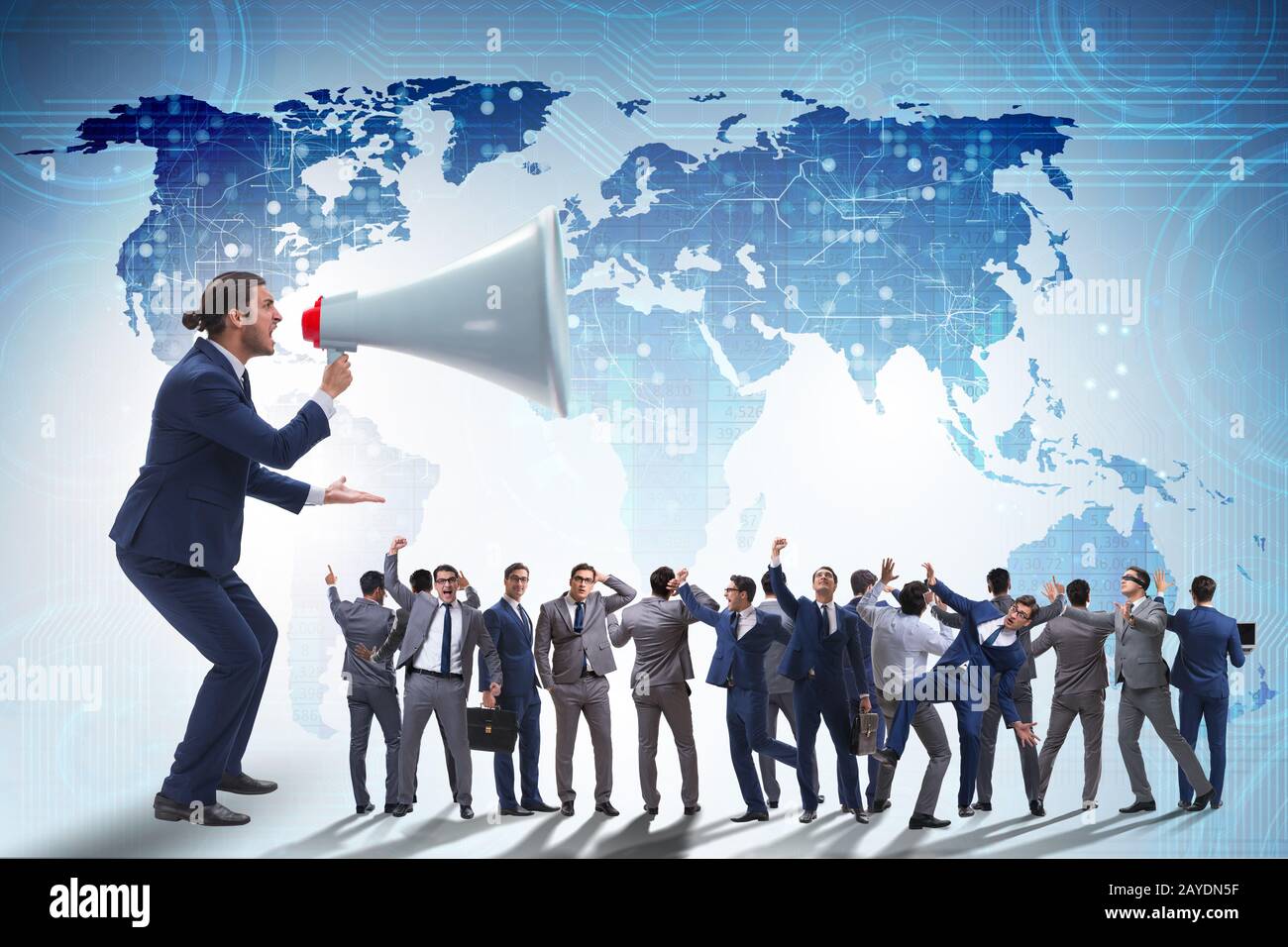 Businessman shouting through large loudspeaker Stock Photo - Alamy