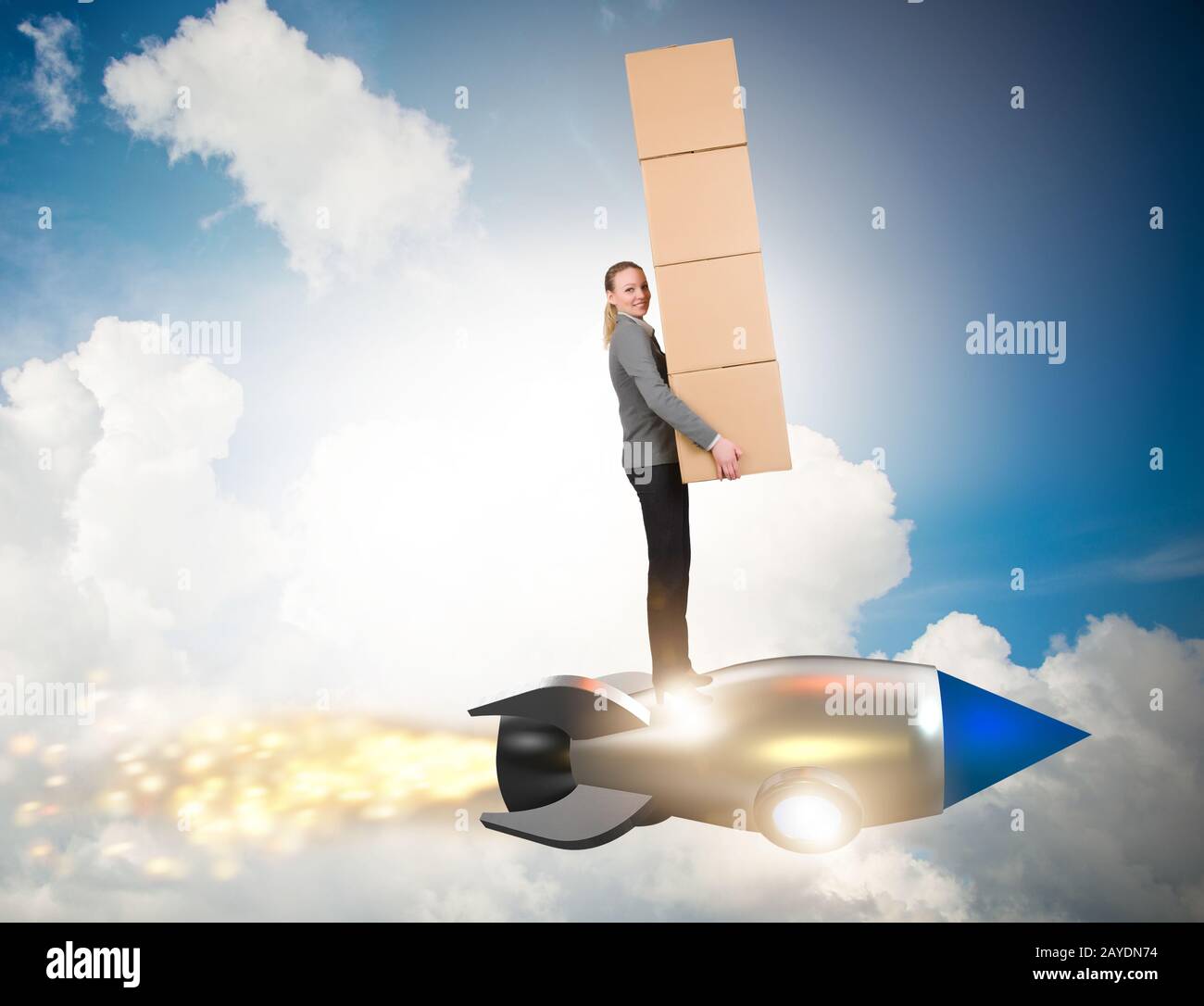 Business woman flying with rocket hi-res stock photography and images ...