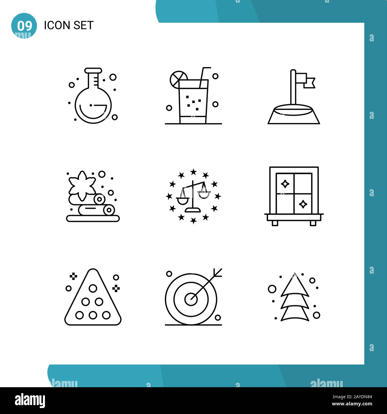 Vector Pack of 9 Outline Symbols. Line Style Icon Set on White ...