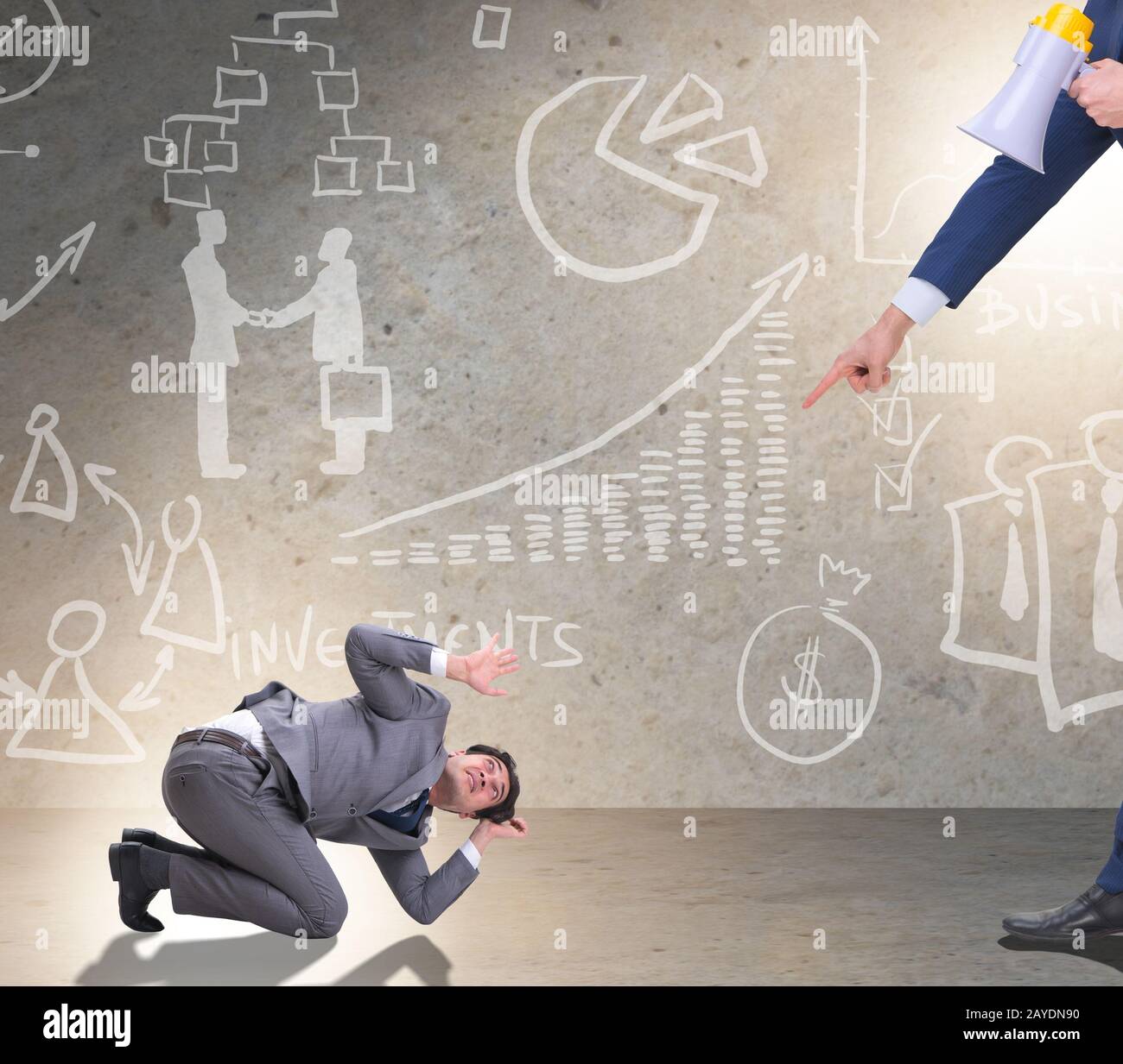 The bad angry boss shouting at employee with loudspeaker Stock Photo ...