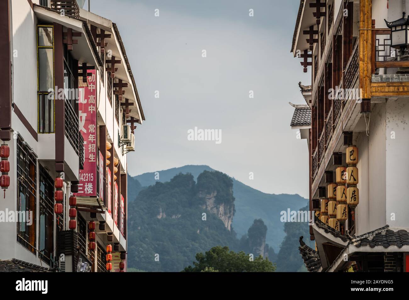 Balconies of chinese buildings in Wulingyuan Stock Photo - Alamy