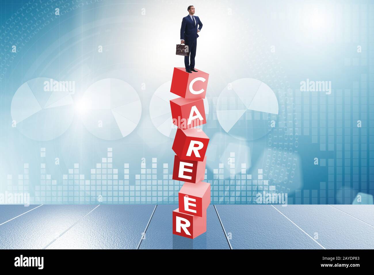 Career concept with businessman on top of blocks Stock Photo - Alamy