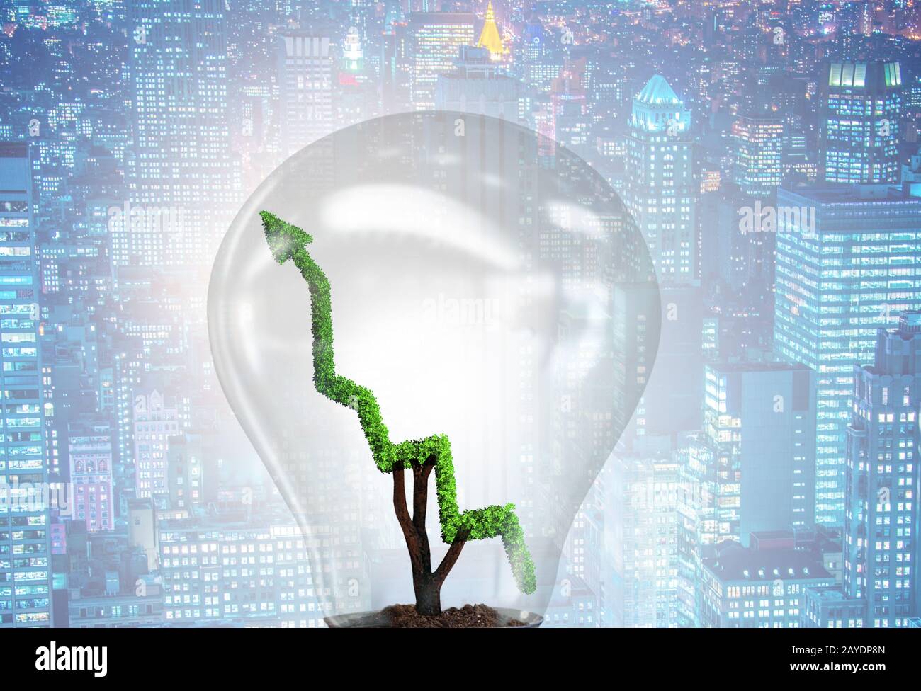 The green energy concept with green line graph in light bulb Stock ...