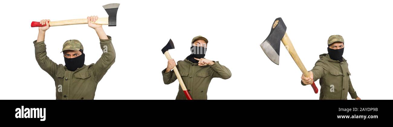 Criminal wearing mask isolated on white Stock Photo - Alamy